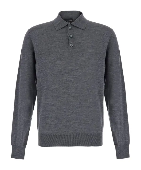 Emporio Armani Polo Collar Knitted Sweater - Grey