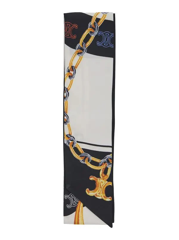Celine Patterned Silk Scarf - Off-white/black
