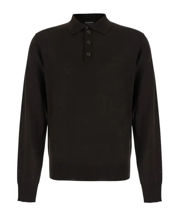 Emporio Armani Buttoned Polo Knitted Top - Brown