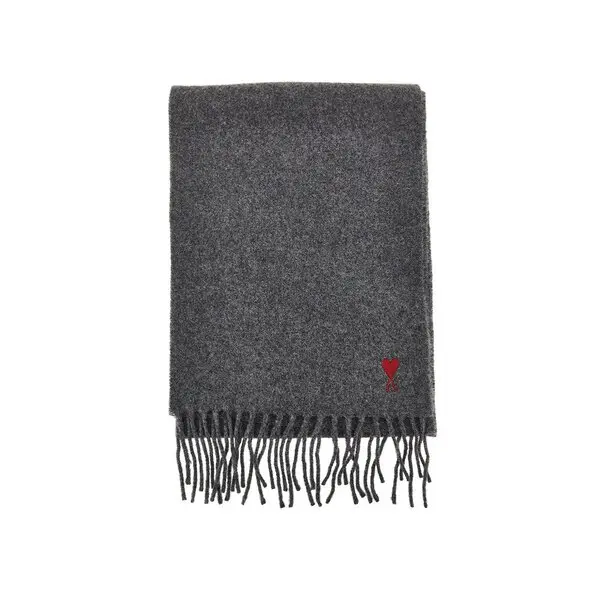 AMI Paris De Coeur Embroidery Wool Scarf