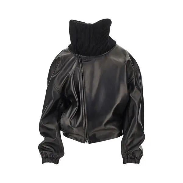 Phoebe Philo Nappa Leather Jacket With Rib Knit Collar