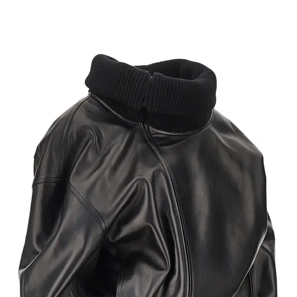 Phoebe Philo Nappa Leather Jacket With Rib Knit Collar