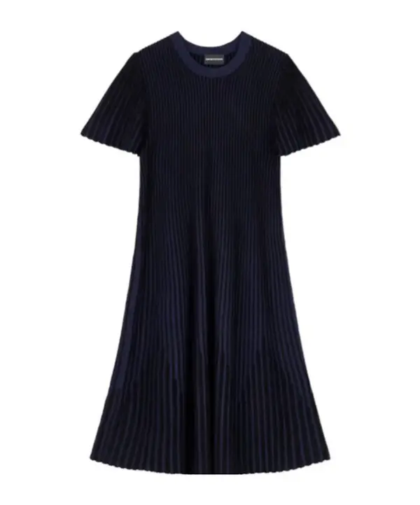 Emporio Armani Ribbed-knit Short-sleeve Midi Dress - Black
