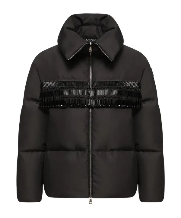 Moncler Manchot Beaded-trim Mid-length Down Jacket - Black