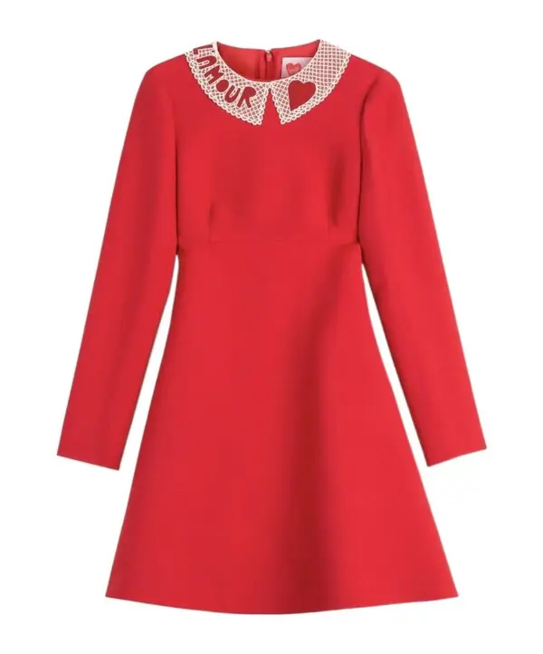 Valentino Garavani Lamour Crewneck Long-sleeved Dress - Red