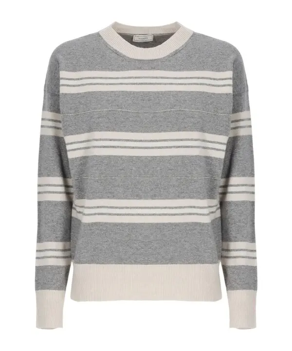 Peserico Striped Crew-neck Knitted Sweater - Grey