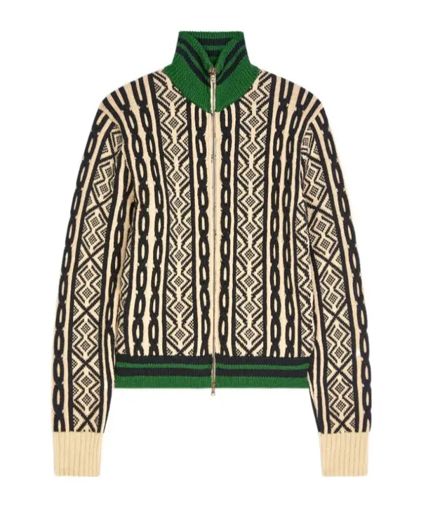 Dries Van Noten Geometric-pattern Zip-up Cardigan - Champagne