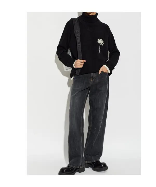 Palm Angels Long-sleeved Turtleneck Knit Top