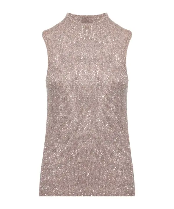 D.exterior Sequined High Neck Knitted Top
