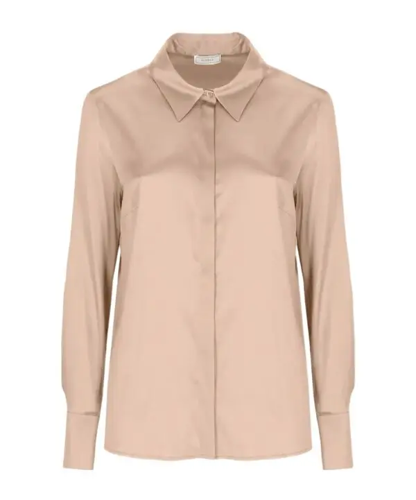 Peserico Concealed Placket Silk Shirt - Beige