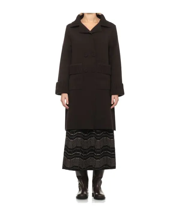 D.exterior Ribbed Trim Double-breasted Coat