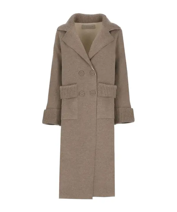 D.exterior Ribbed-trim Double-breasted Coat