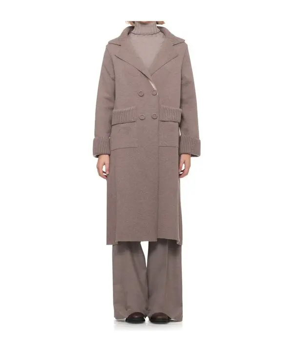 D.exterior Ribbed-trim Double-breasted Coat
