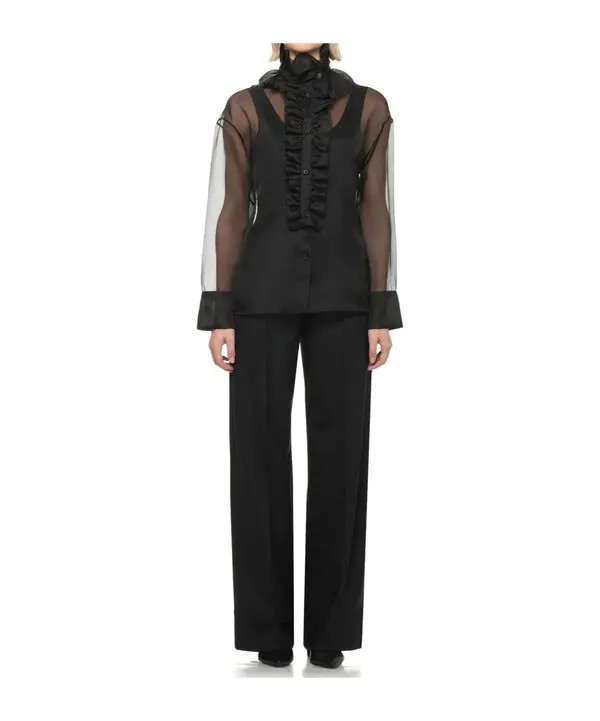 D.exterior Ruffled Sheer Button-up Top