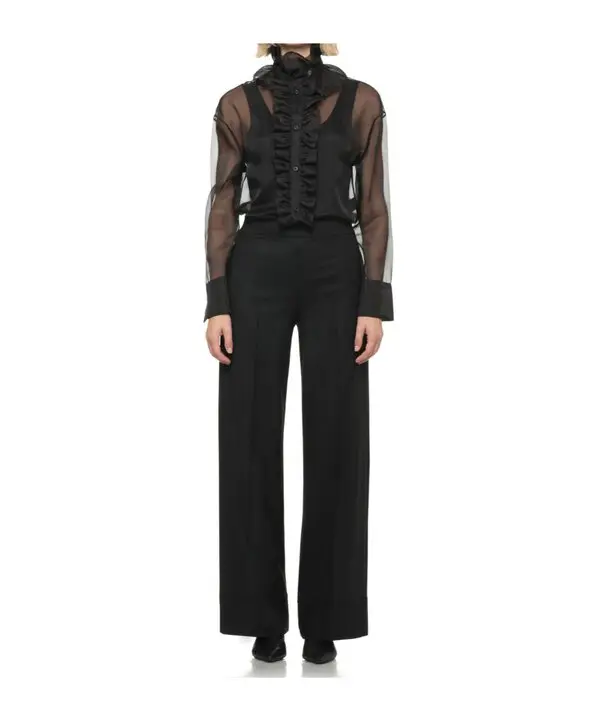 D.exterior Ruffled Sheer Button-up Top