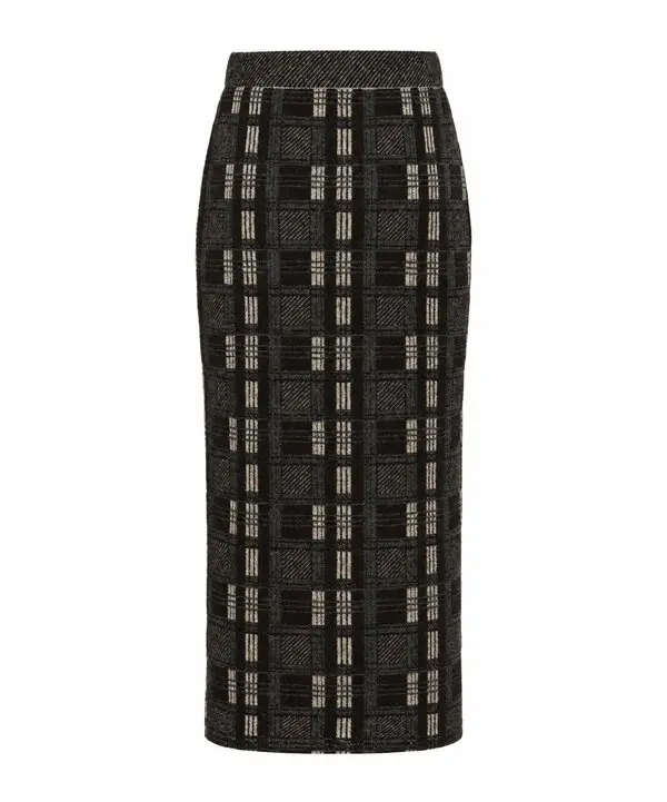 D.exterior Checked Pencil Skirt