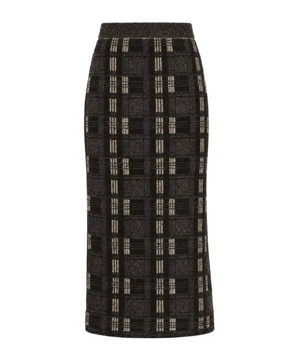 D.exterior Checked Pencil Skirt - Brown/grey