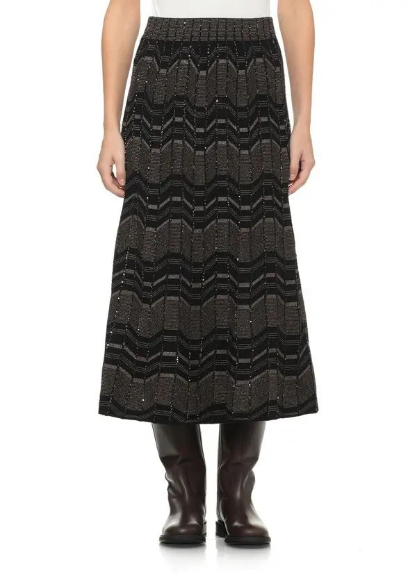 D.exterior Sequined Geometric Knit Skirt