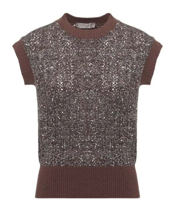 D.exterior Sequined Sleeveless Knitted Top - Brown
