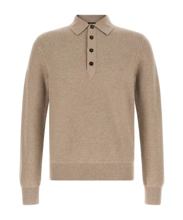 Zegna Long-sleeved Knit Polo Shirt - Beige