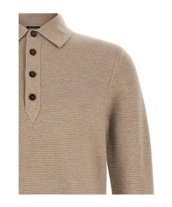 Zegna Long-sleeved Knit Polo Shirt