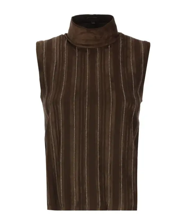D.exterior Striped High-neck Sleeveless Top