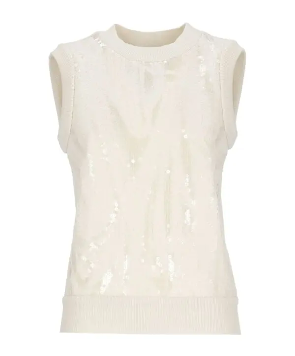 Peserico Sequined Knitted Top - White