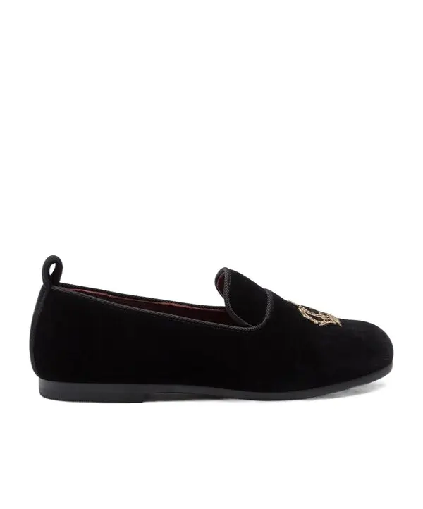 Dolce & Gabbana Crown Patch Velvet Slippers - Black