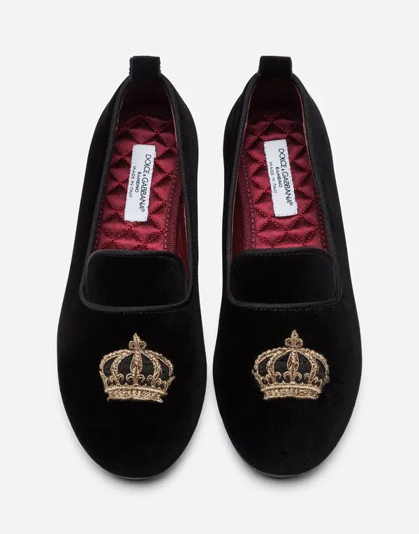 Dolce & Gabbana Crown Patch Velvet Slippers