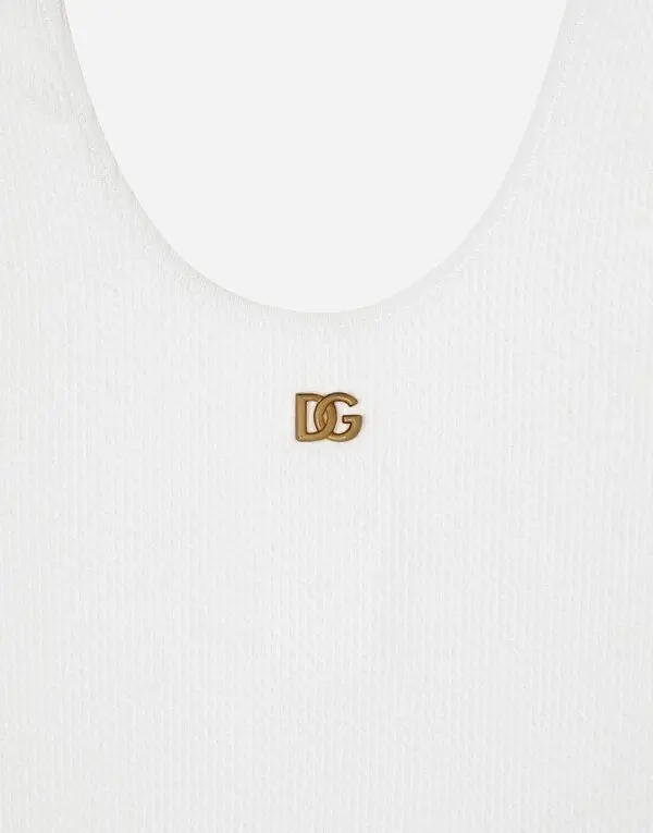 Dolce & Gabbana Dg-plaque Fine-ribbed Swimsuit