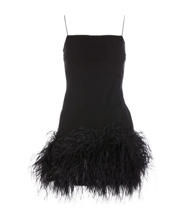 Attico Fujiko Feathers Sleeveless Dress - Black