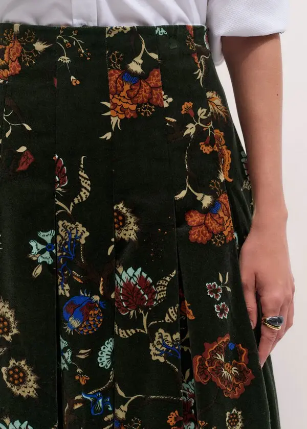 ME+EM Velvet Floral Garden Print Maxi Skirt