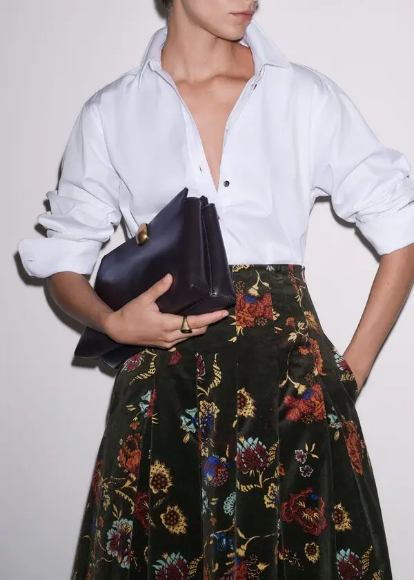 ME+EM Velvet Floral Garden Print Maxi Skirt