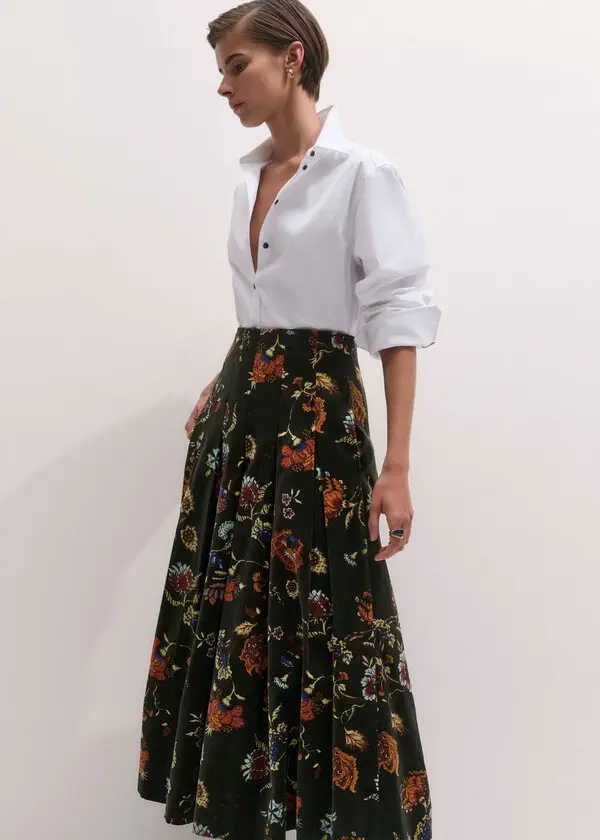 ME+EM Velvet Floral Garden Print Maxi Skirt