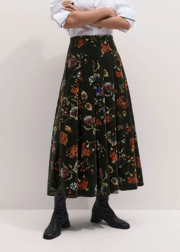 ME+EM Velvet Floral Garden Print Maxi Skirt