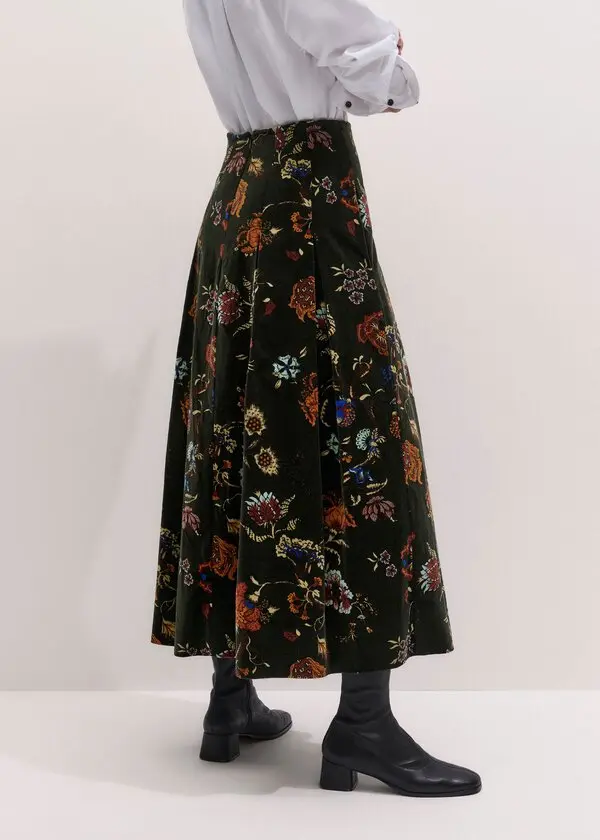 ME+EM Velvet Floral Garden Print Maxi Skirt