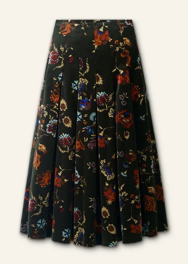 ME+EM Velvet Floral Garden Print Maxi Skirt