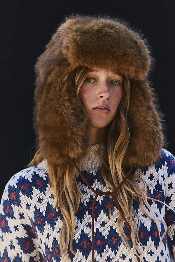 Free People Luxy Lou Fur Trapper Hat - Caramel