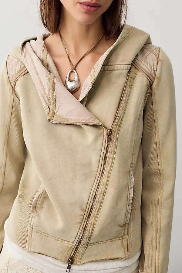 Free People We The Free Throwback Asymmetric Zip-up Hoodie - Travertine