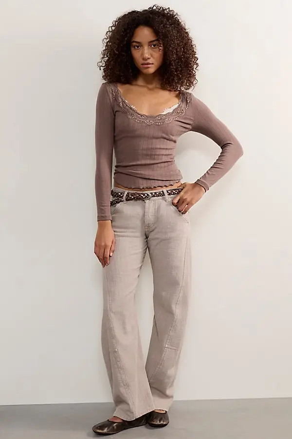 Free People Classic Keepsake Pointelle Long Sleeve - Melted Cocoa