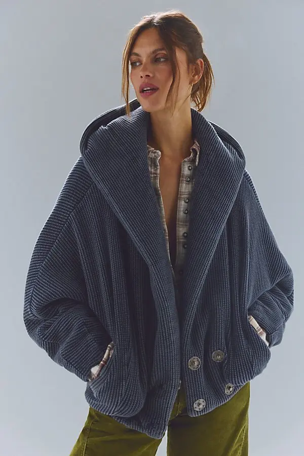 Free People Fp One Summit Wrap Hoodie - Navy