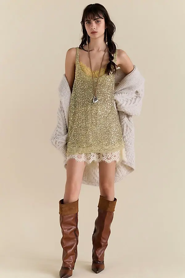 Free People All That Glitters Mini Slip Dress