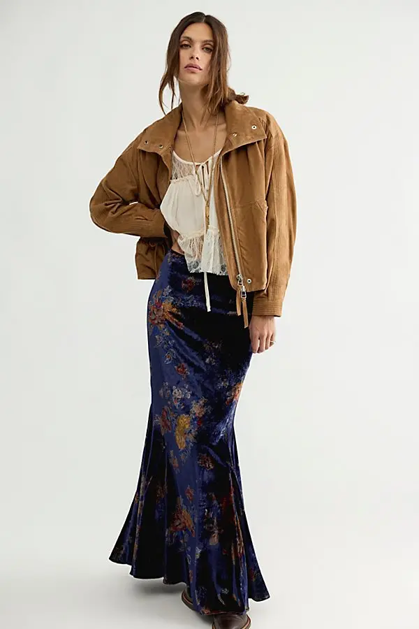 Free People Cosmic Velvet Maxi Skirt - Midnight Combo