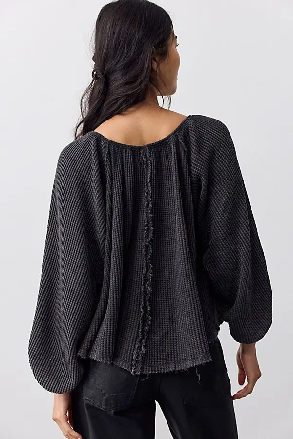 Free People We The Free Ali Thermal Henley - Black