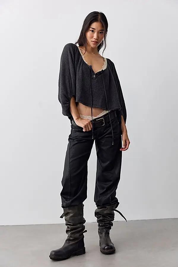 Free People We The Free Ali Thermal Henley - Black