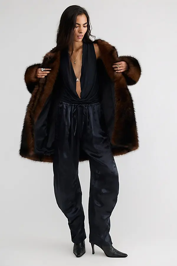 Free People Crowd Pleaser Twisted Satin Pull-on Pants - Black