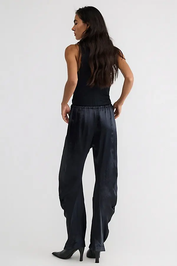 Free People Crowd Pleaser Twisted Satin Pull-on Pants - Black