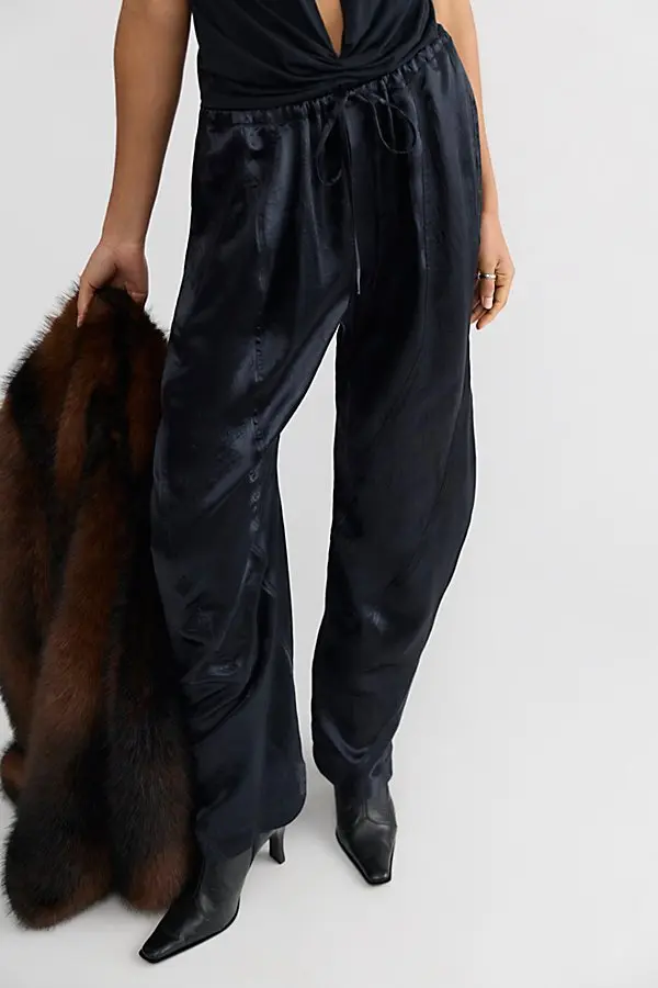 Free People Crowd Pleaser Twisted Satin Pull-on Pants - Black