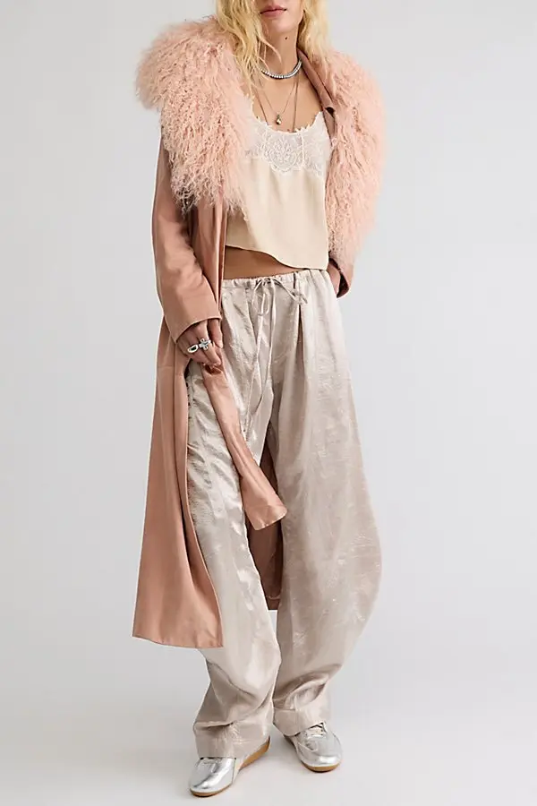 Free People Crowd Pleaser Twisted Satin Pull-on Pants - Dust Storm