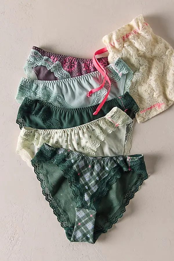 Free People Oh My Darling Cotton Bikini Undies 5-pack - Plum Gingerbread Pack